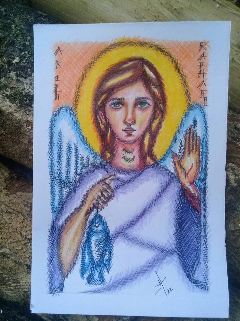 San Rafael Arcangel, MIXED TECHNIQUE, Illustration of Angels, Bible ...