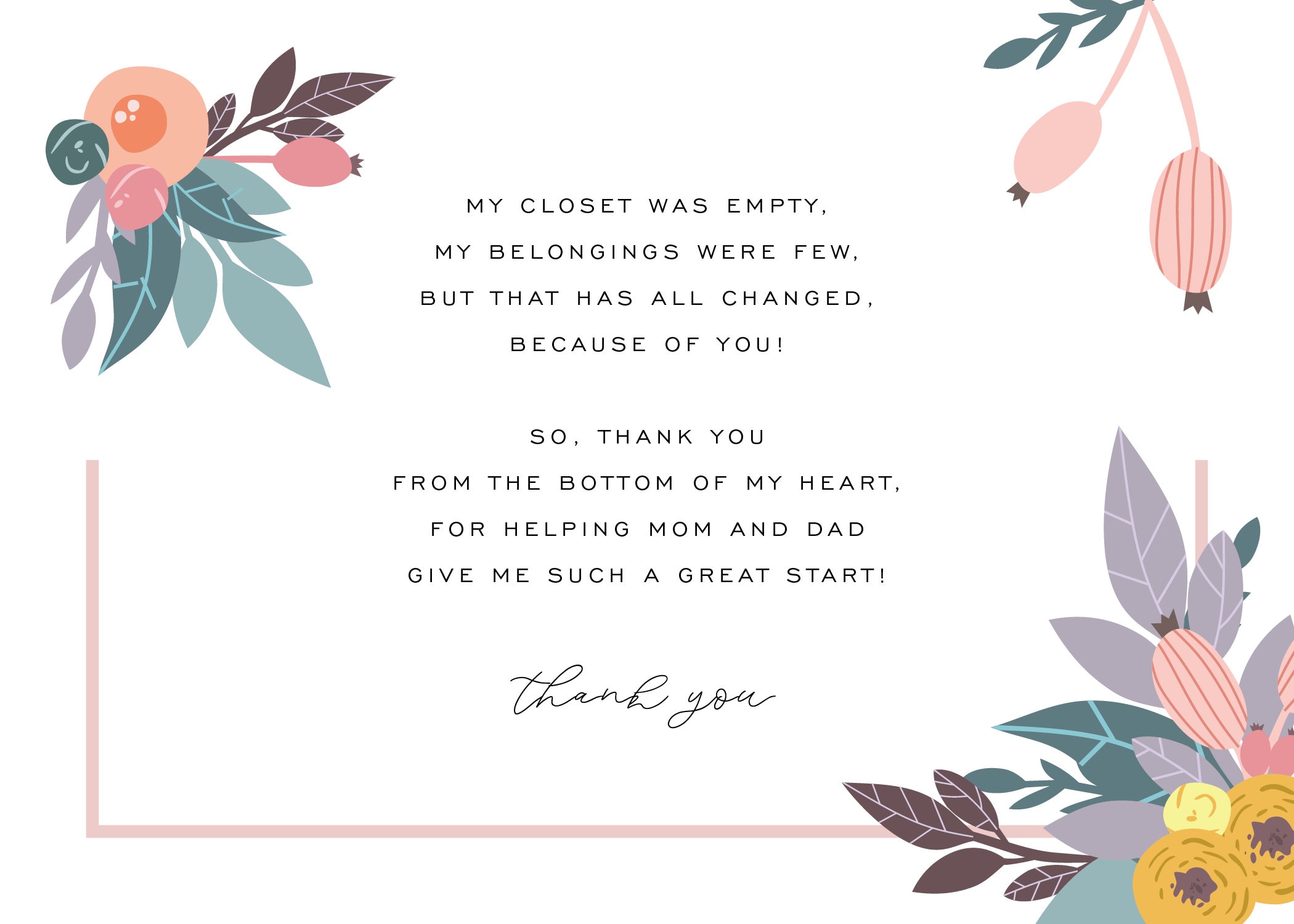 Baby Shower Thank You Card for Girl, Printable Thank You Card, Thank ...