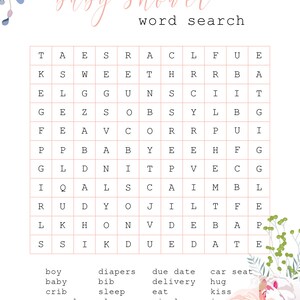 Floral Baby Shower Word Search Game, Baby Shower Games, Flower Baby ...