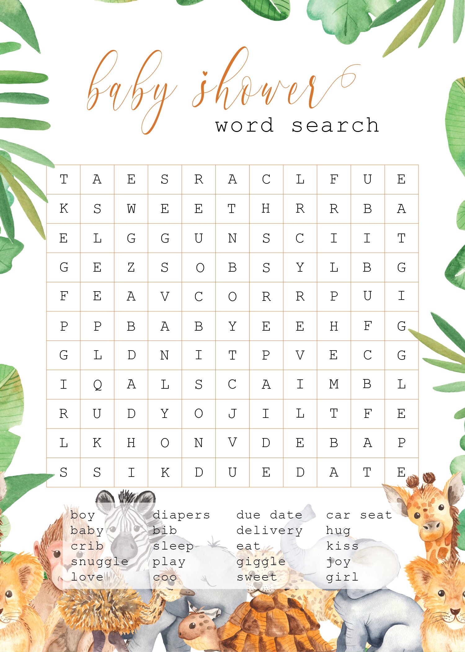 Baby Shower Word Search Game, Baby Shower Games, Baby Word Search Game ...