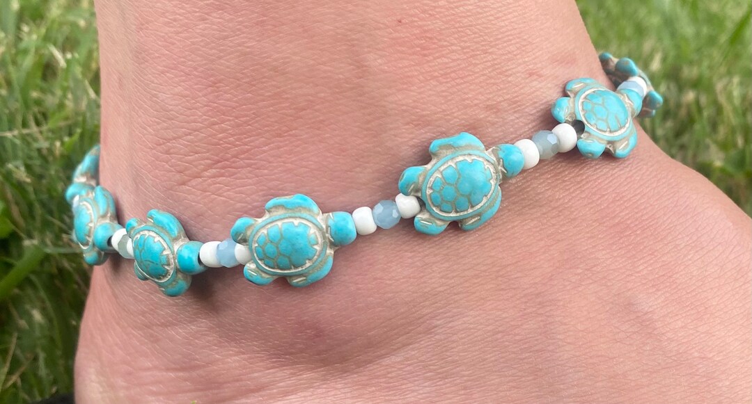 Turquoise Sea Turtle Anklet: Ocean Beach Stretch Ankle Bracelet - Etsy