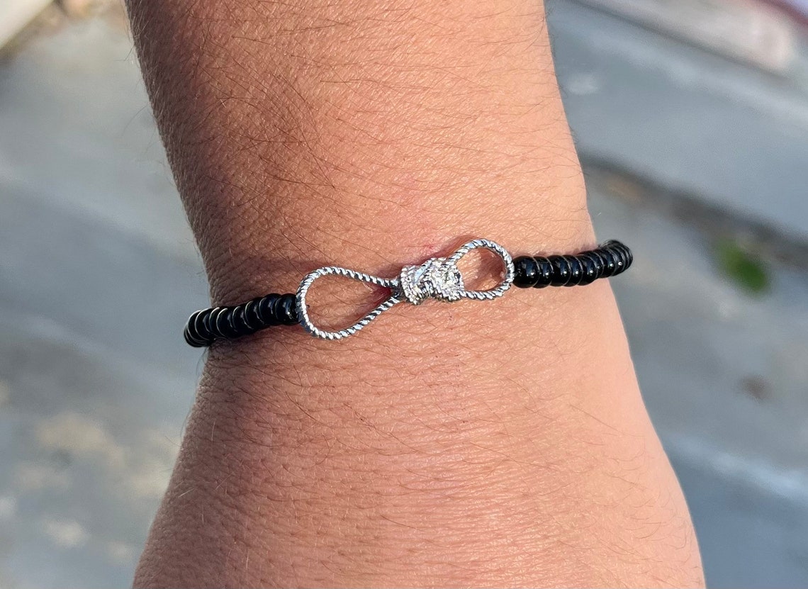 Silver Lasso Rope Bracelet: Black Seed Bead Rodeo Jewelry - Etsy