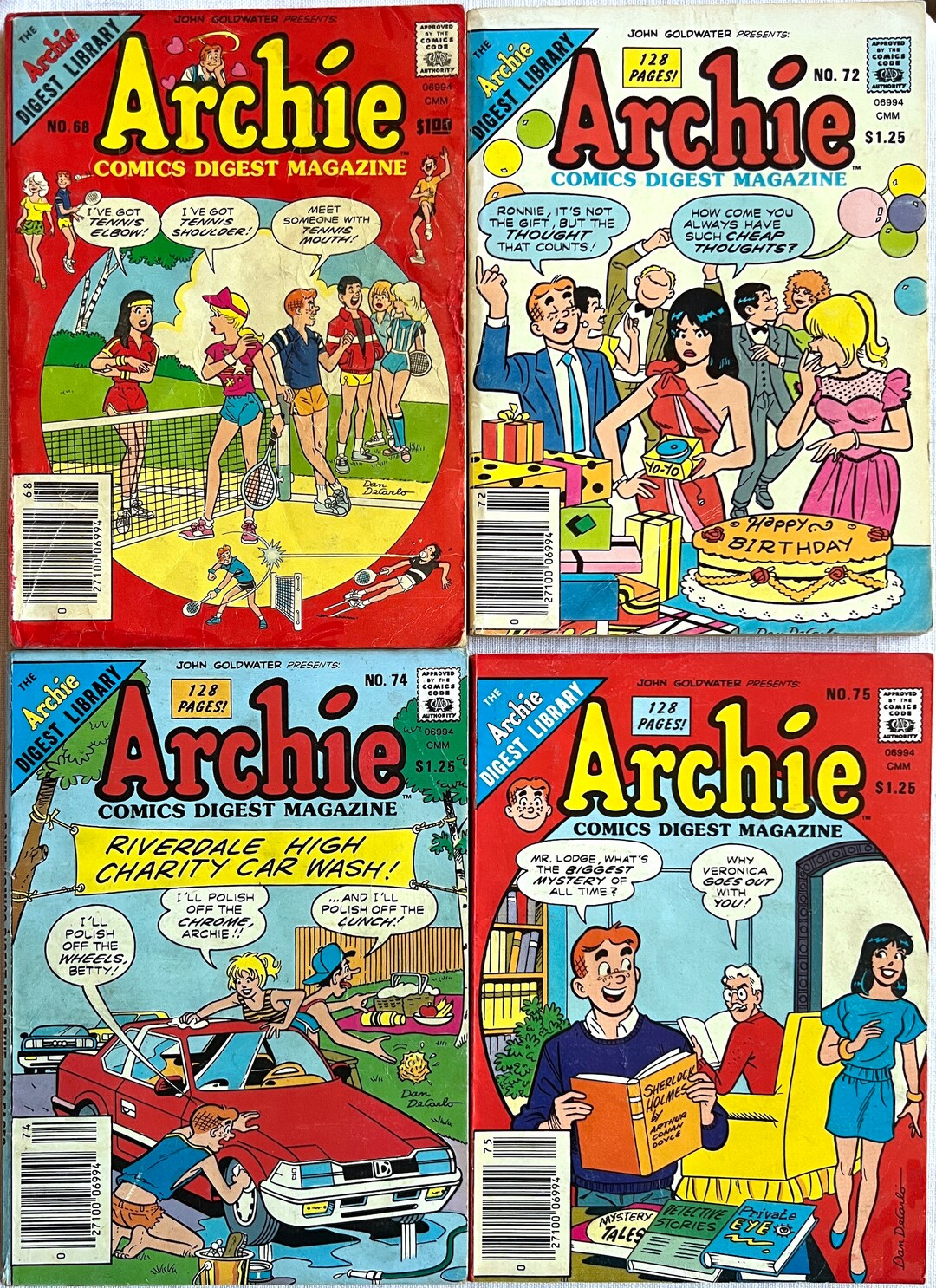 4 Early Archie Comics Digest Magazines No. 68, 72, 74, 75, October 1984 ...
