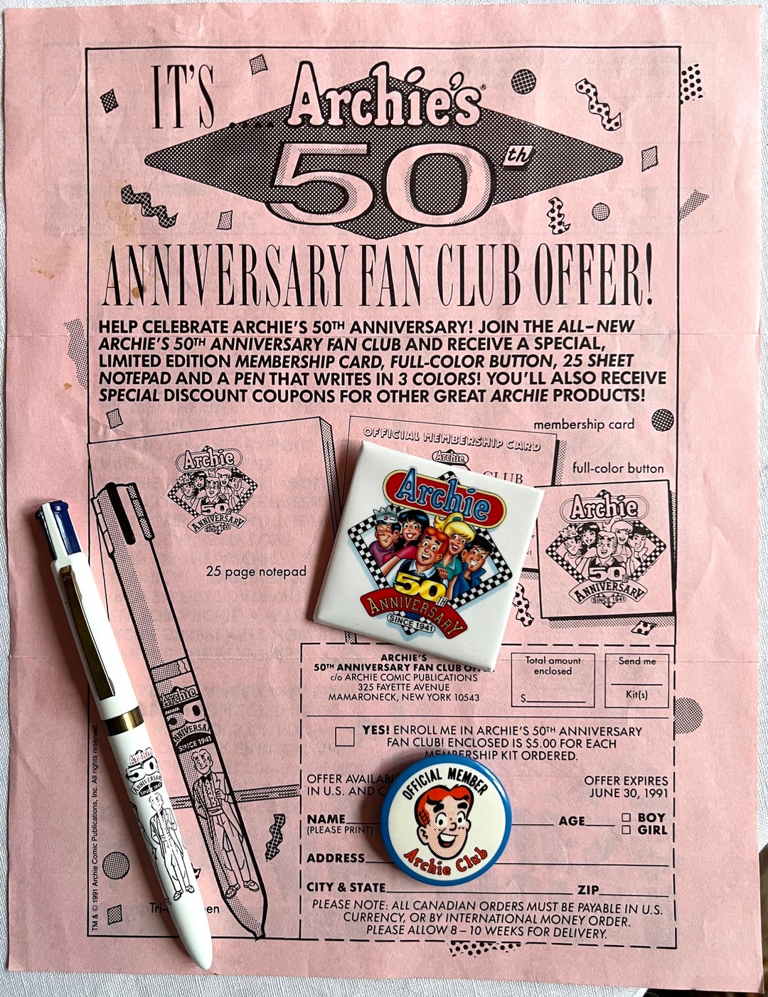 6 Archie Comics Club Items Fan Club Offer Page Official - Etsy