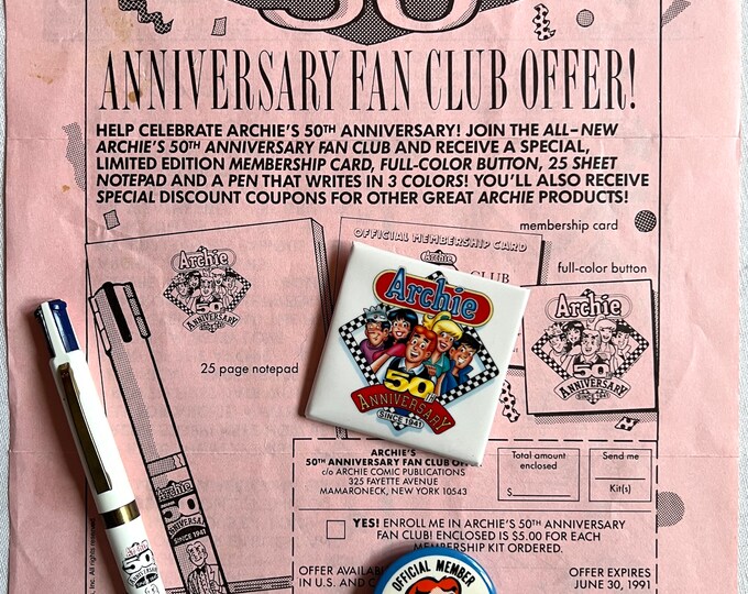 6 Archie Comics Club Items, Fan Club Offer Page, Official Member Archie ...