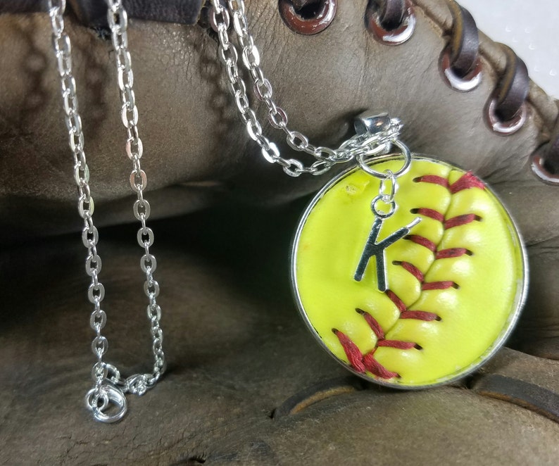 Real Softball Personalized Pendant Necklace, Initial Charm, Team Gift ...