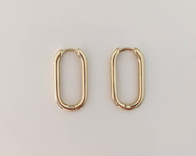 Gold Rectangle Hoops, Rectangle Gold Filled Hoops, Oval Hoop Earrings ...