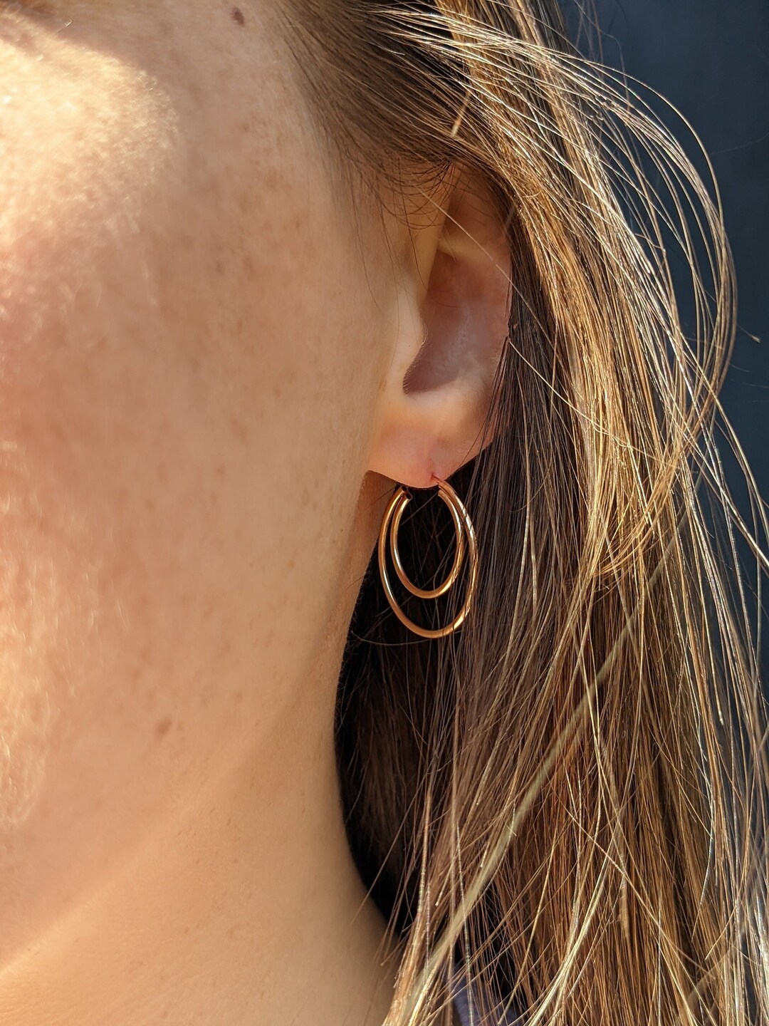 Double Hoop Earring, Gold Hoops, Gold Double Hoops, Dainty Hoop ...