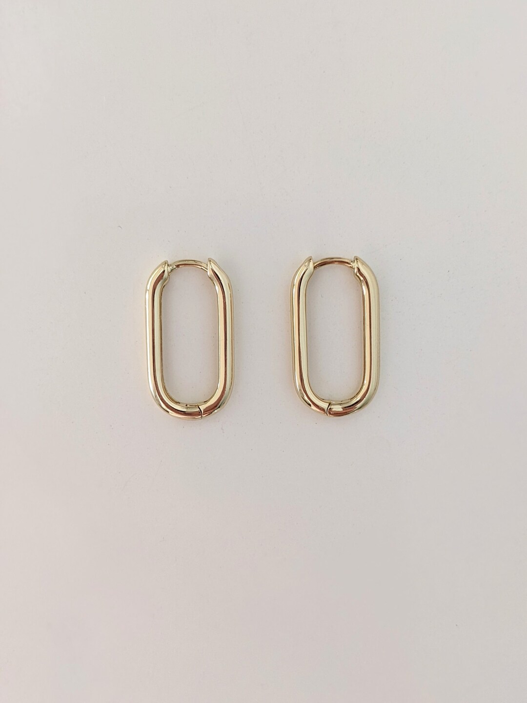 Gold Rectangle Hoops, Rectangle Gold Filled Hoops, Oval Hoop Earrings ...