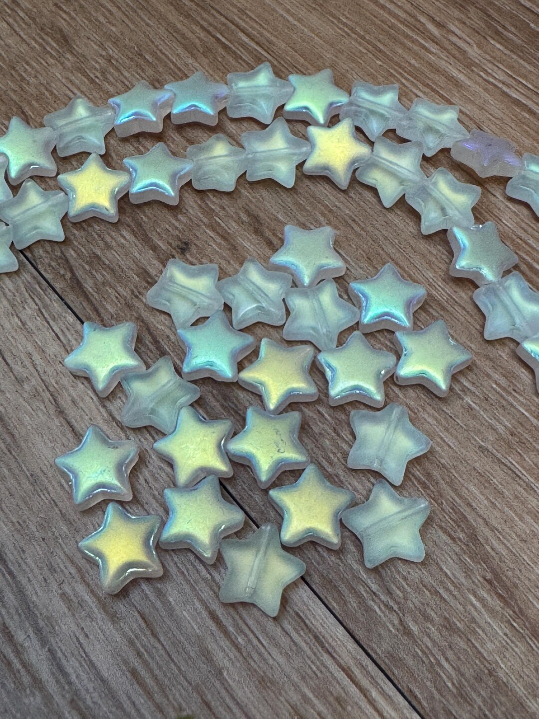 Frosted White Glass Star Beads With AB Finish, 9mm Iridescent Puffy ...