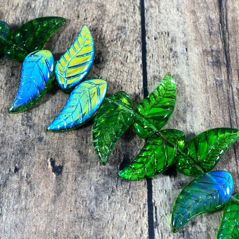 Green Etched Glass Leaf Beads 17x7mm Green AB Leaves Curved - Etsy