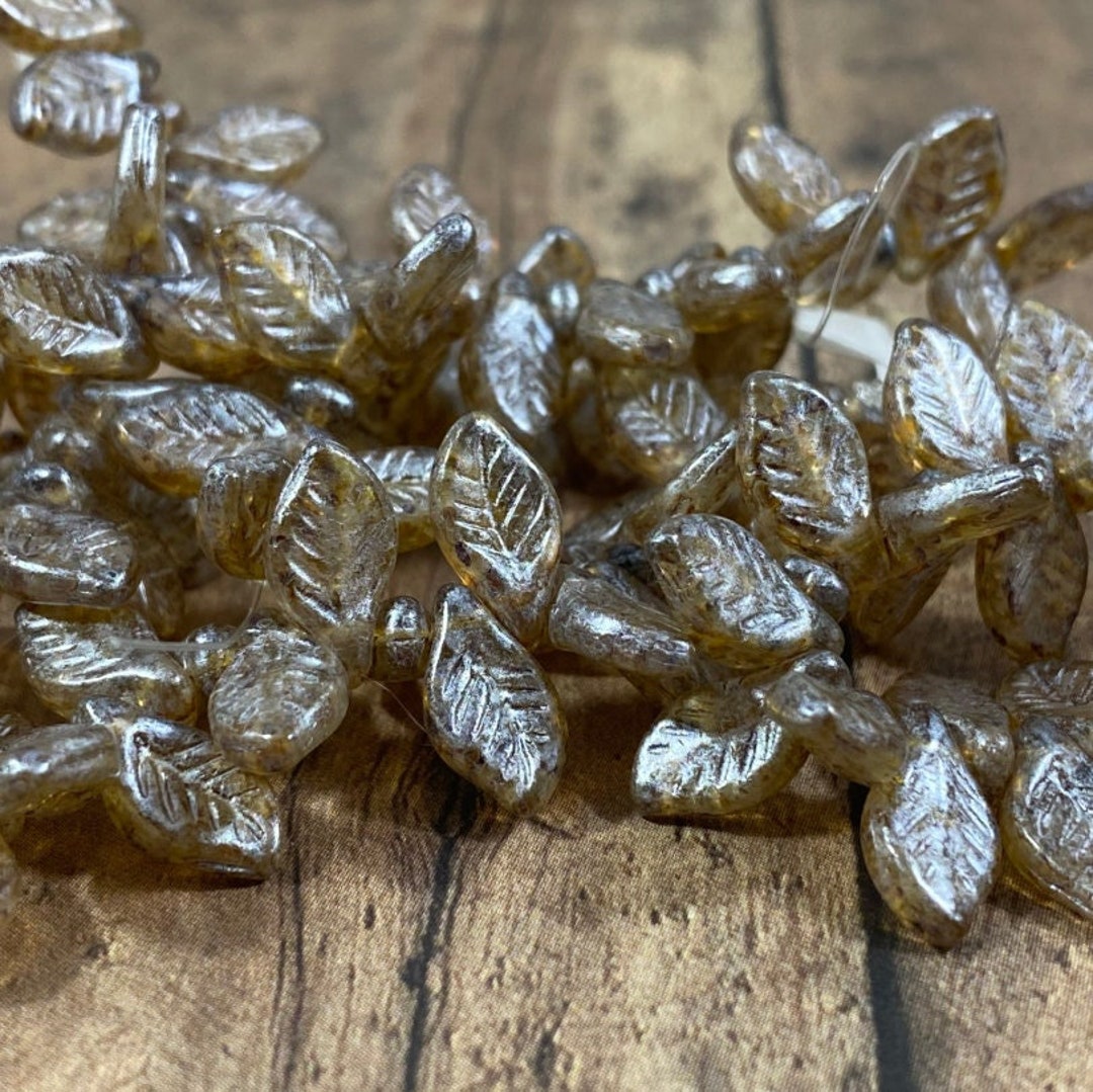 Czech Glass Leaf Beads, Transparent Leaves With Travertine Picasso ...