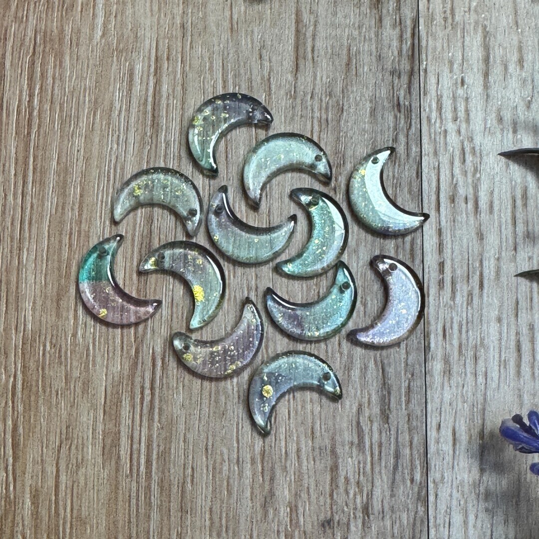 Teal Purple Glass Moon Beads – Crescent Moon Beads With Golden Speckles ...