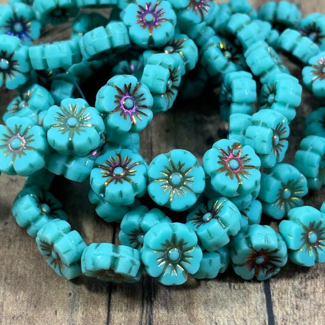 Tea Green Hibiscus Czech Glass Beads – 9mm Flower Beads With AB Finish ...