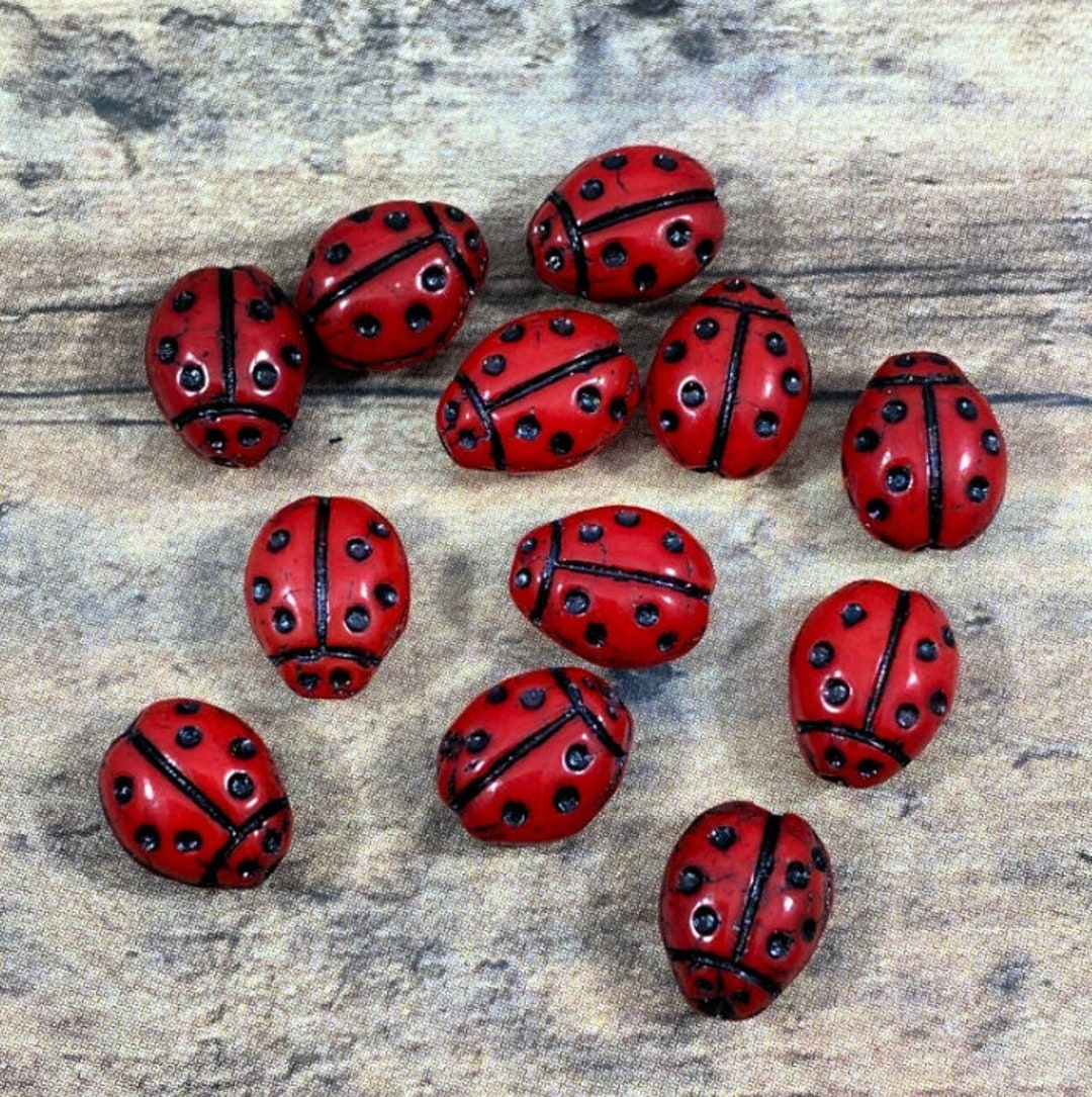 Ladybug Beads, Czech Glass Lady Bugs Beads, Red and Black Beads, 10x7mm ...