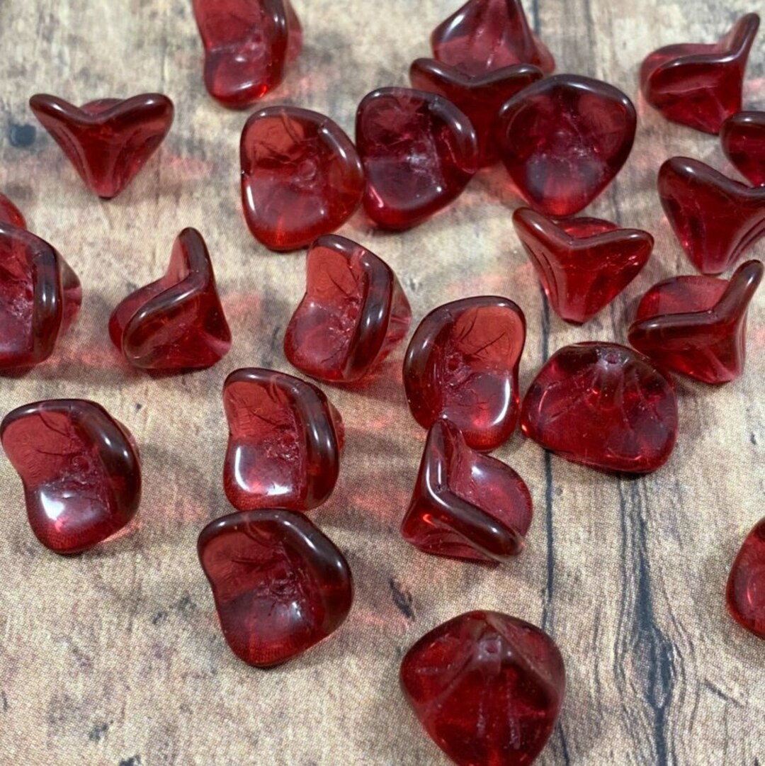 Czech Glass Bell Flower Beads – 12mm Transparent Cranberry Three-petal ...