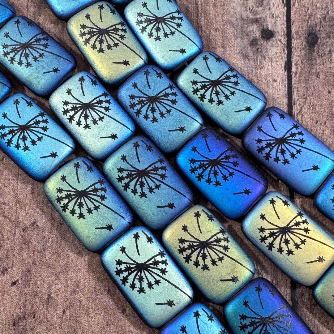 Satin Matte Jet AB Dandelion Tattoo Beads – 18x12mm Czech Glass, Nature ...