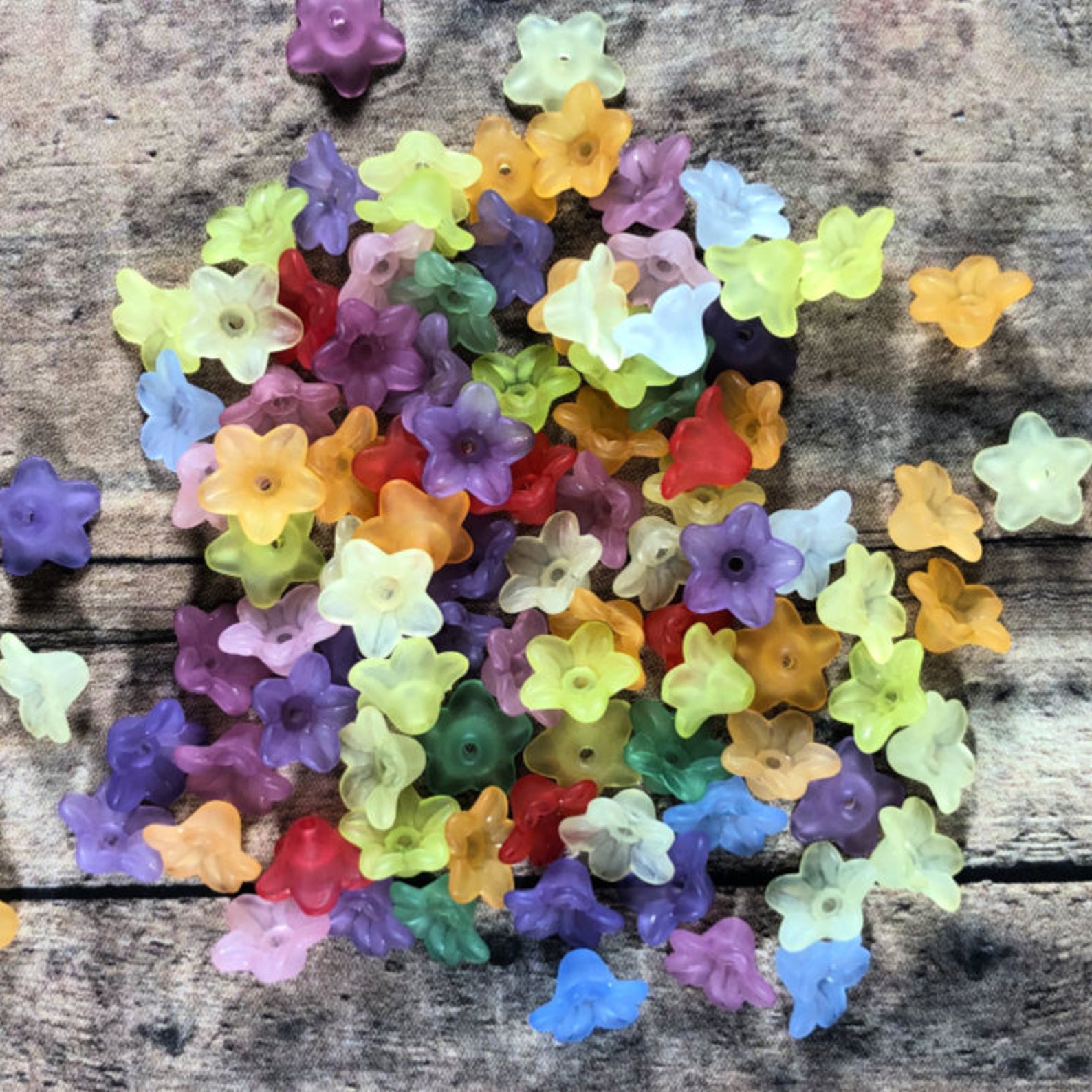 Acrylic Small Flower Beads, Transparent Assorted Color Flower Beads ...
