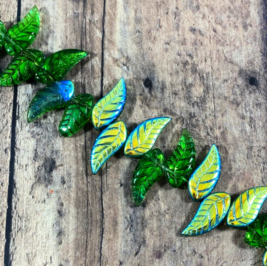 Green Etched Glass Leaf Beads 17x7mm Green AB Leaves Curved - Etsy