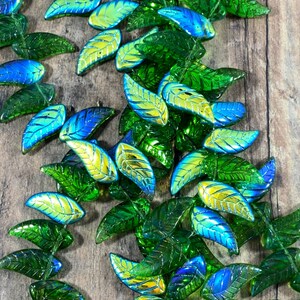 Green Etched Glass Leaf Beads 17x7mm Green AB Leaves Curved - Etsy