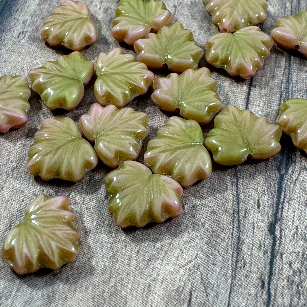 Pink and Green Maple Leaf Bead, 13x11mm Czech Glass Beads, Two-toned ...