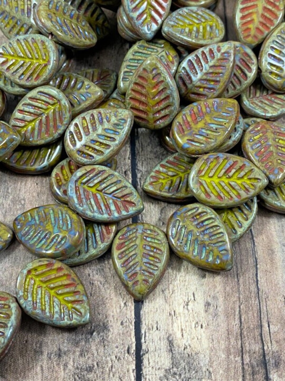 Green Picasso Dogwood Leaves, 16x12mm Green and Brown Fall Leaves ...