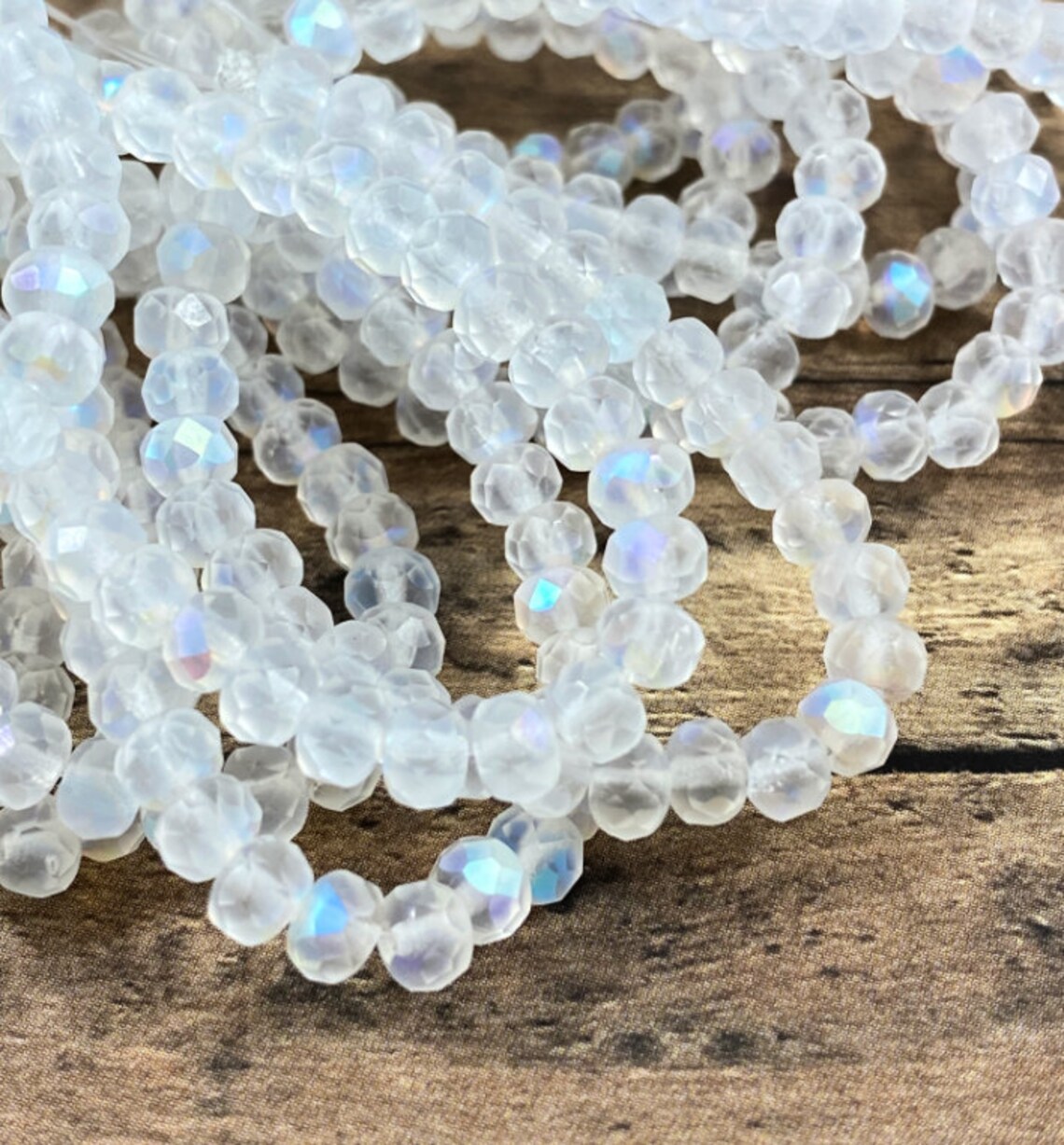 Matte Crystal With AB Finish, 5x3mm Clear AB Faceted Rondelle, Czech ...
