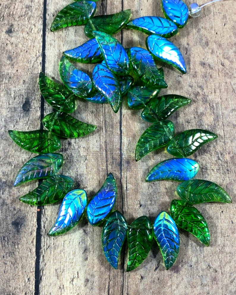 Green Etched Glass Leaf Beads 17x7mm Green AB Leaves Curved - Etsy