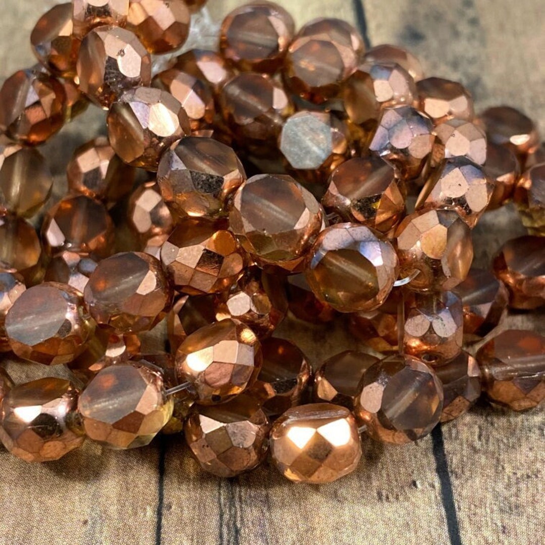 Peach and Bronze 8mm Table Cut Beads Unique Czech Faceted - Etsy