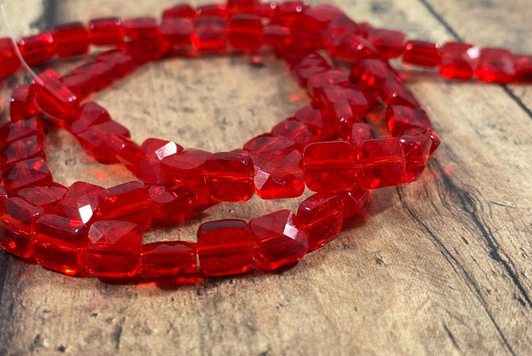 Transparent Red Square Glass Beads, 6mm Red Faceted Flat Square Beads ...