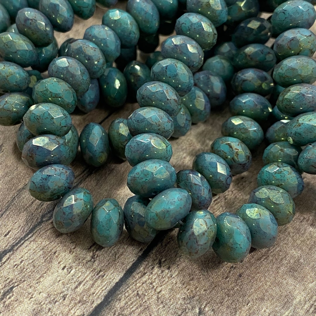 Turquoise With Golden Purple Marble Luster Finish, 9x6mm Rondelle ...