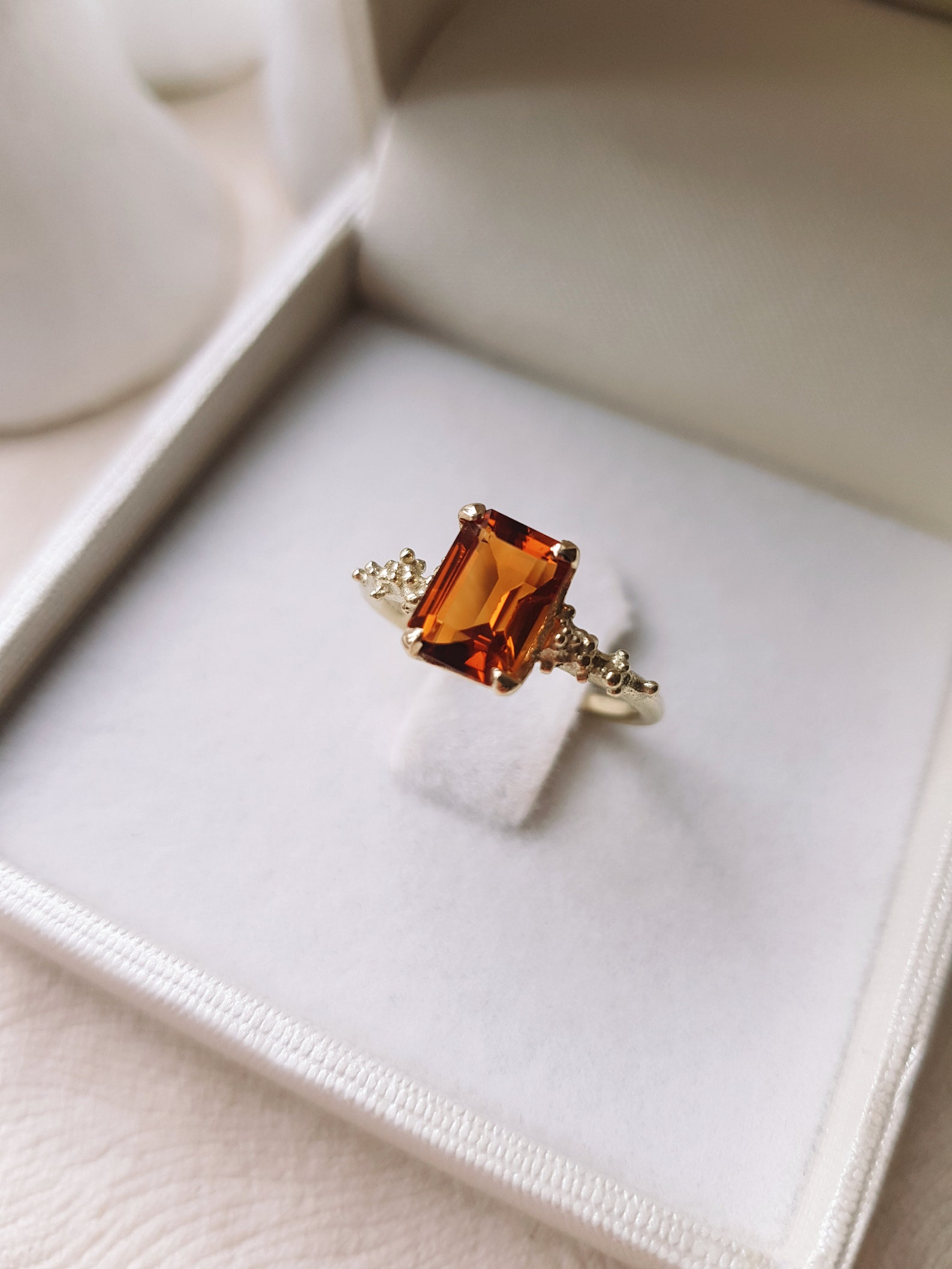 Citrine Madeira Gold Ring Emerald Cut Ring Floral Ring | Etsy