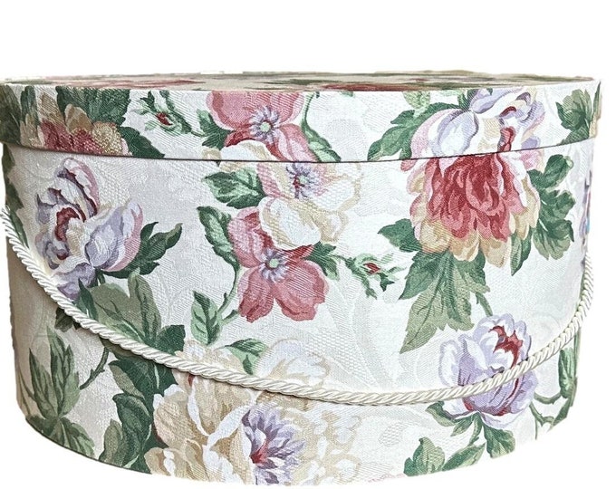 Extra Large 18”x9” Hat Box in Vintage Pink, Lavender, and White Floral ...