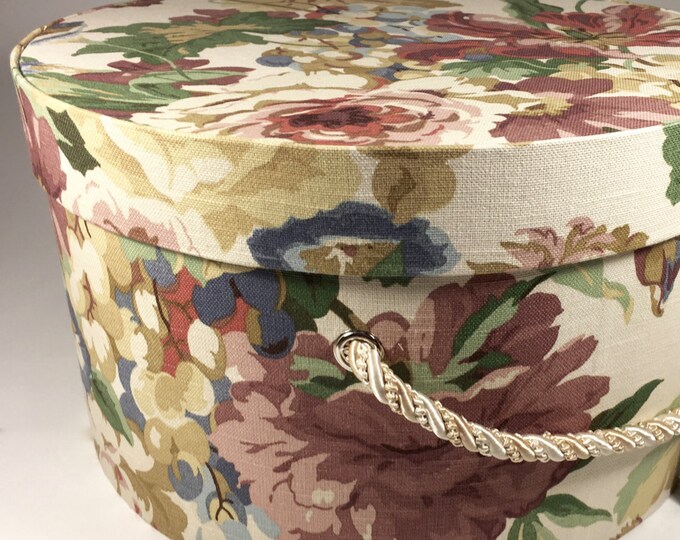 Extra Large Hat Box in Vintage Floral, Round Box, French Cottage Decor, Fabric Covered Box, Box ...