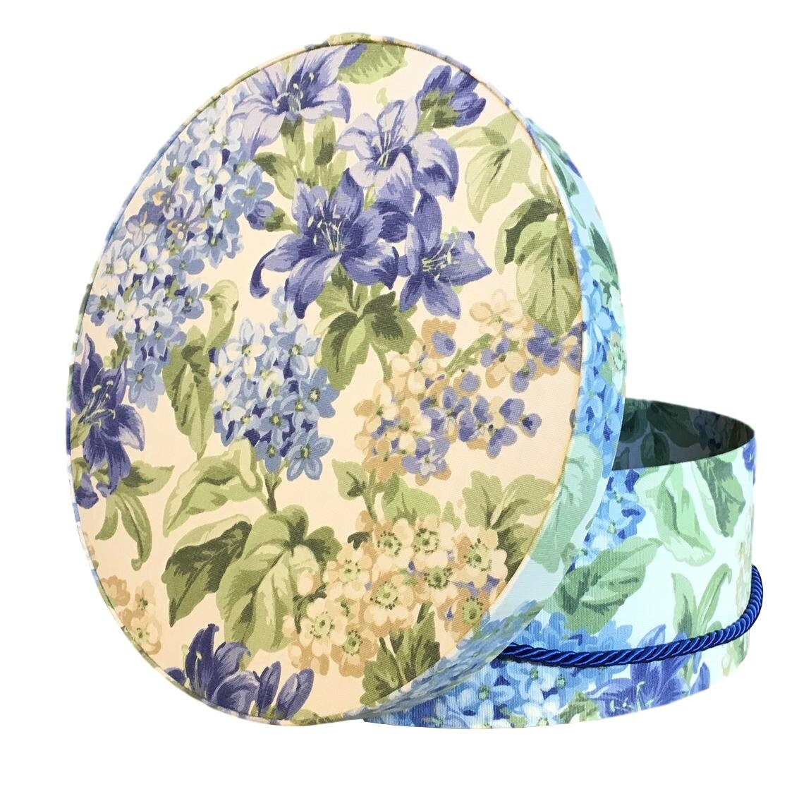13” Hat Box in Blue Floral Fabric