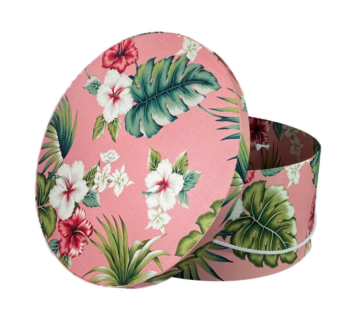 14” Hat Box in Pink Tropical Floral Fabric