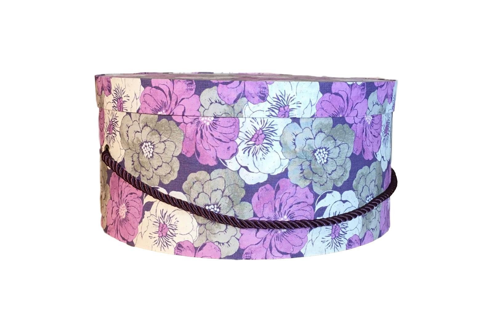 15” Hat Box in Purple Floral Fabric