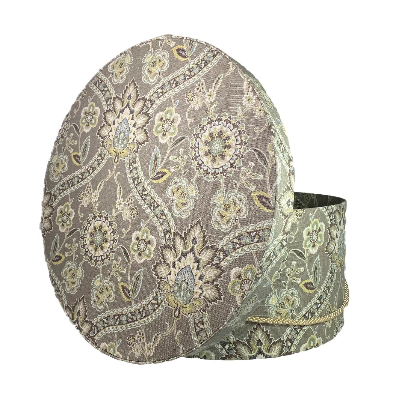 Large 17” Hat Box in Grey with Yellow Damask Fabric
