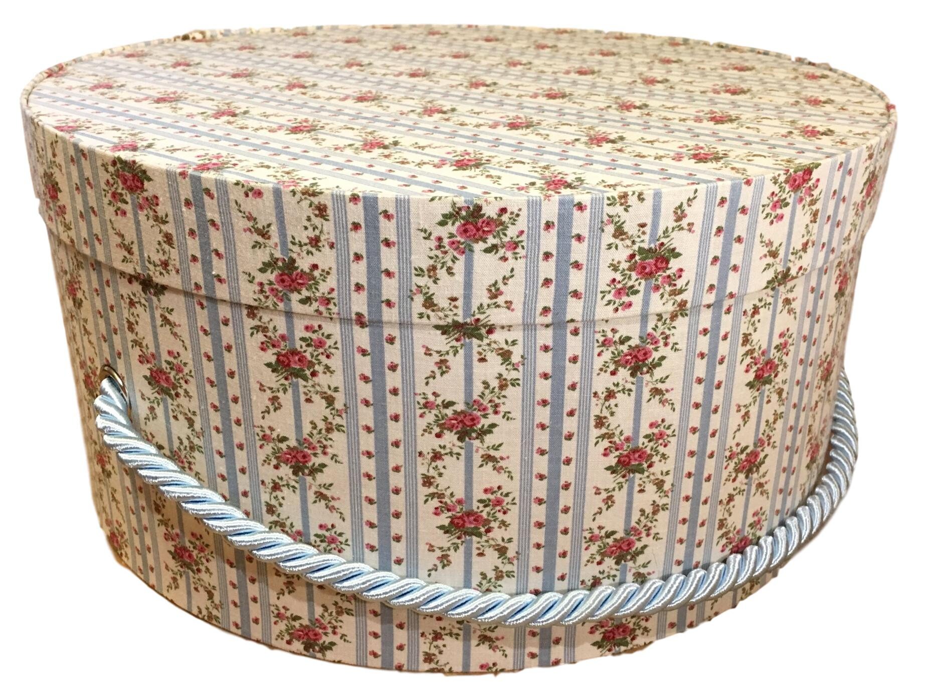 13”Hat Box in Blue Floral Stripe, Round Box, French Cottage Decor ...