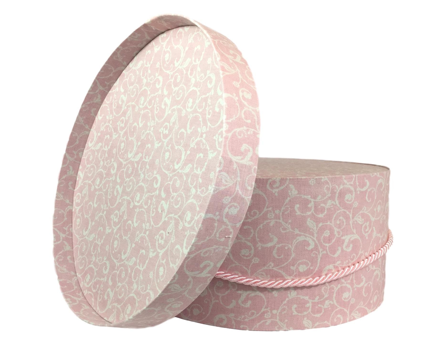 12” Hat Box in Pink Scroll Fabric