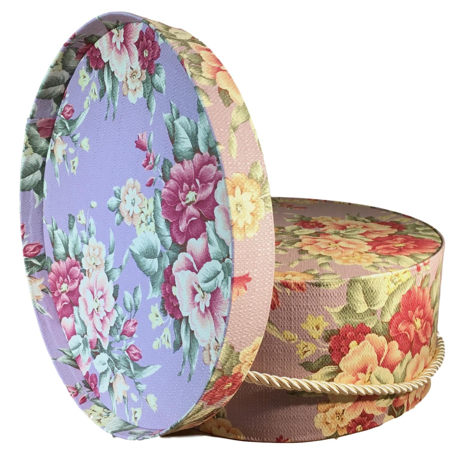 14” Hat Box in Vintage Purple Floral Fabric