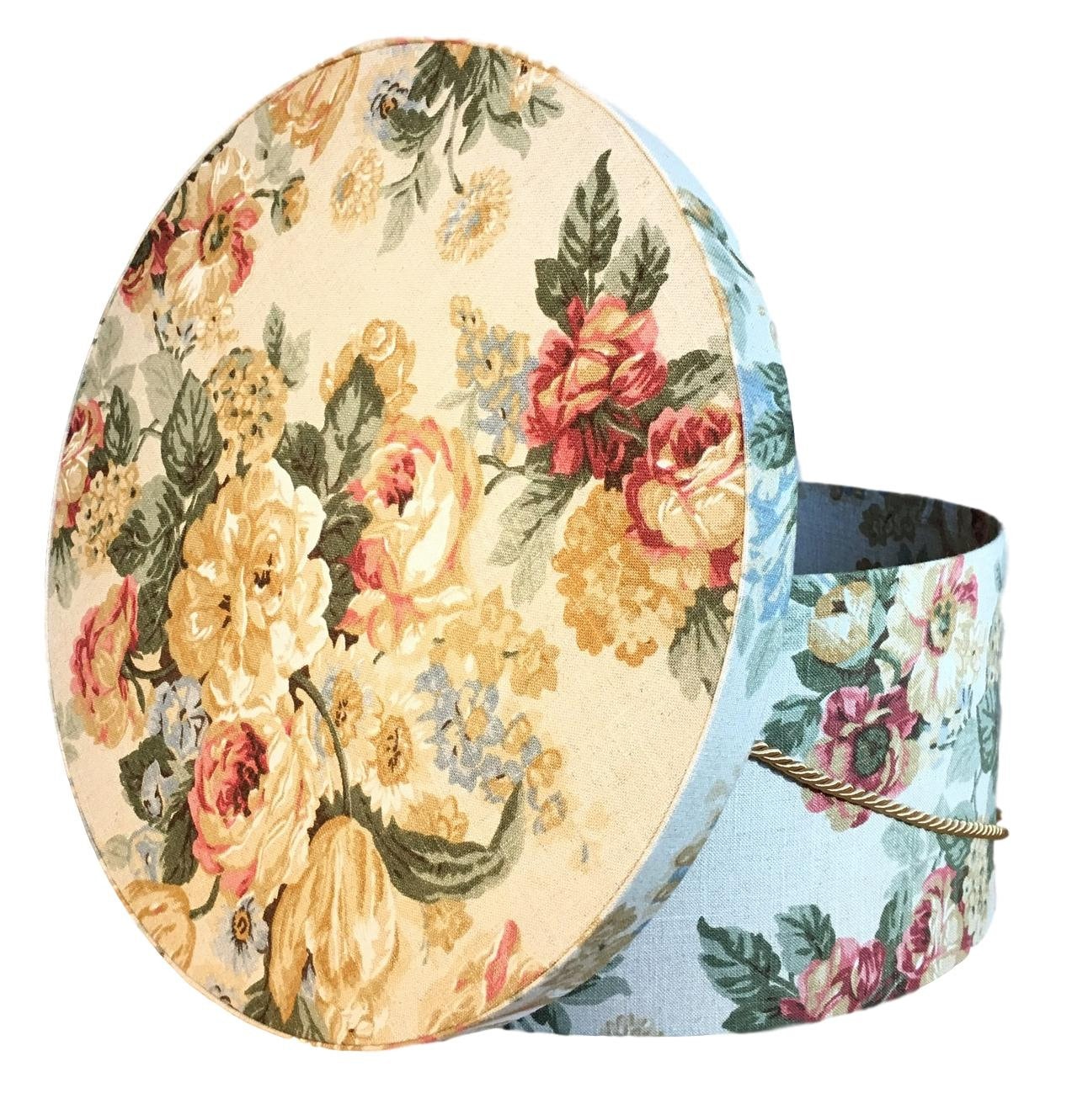 Extra Large 19” Hat Box in Warm Floral Linen Fabric
