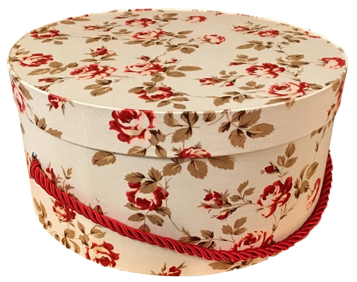 Hat Box In Red Roses On Pale Blue Large Decorative Fabric Covered Hat