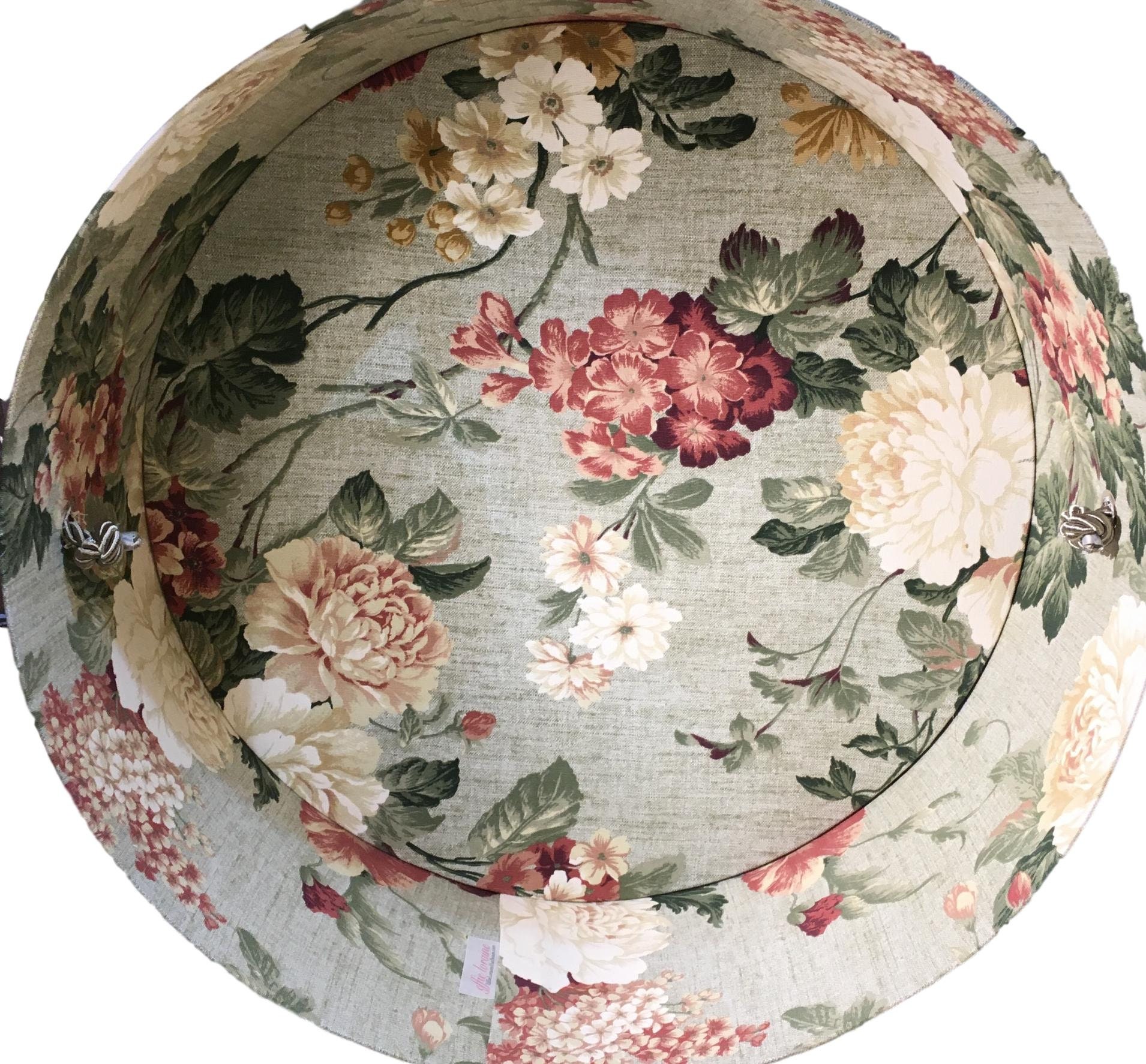 Extra Large 19” Hat Box in Green Floral Fabric