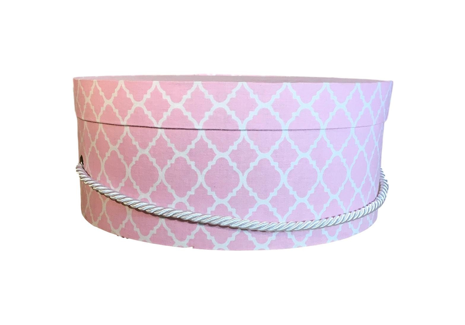 13” Hat Box in Pink and White Fabric
