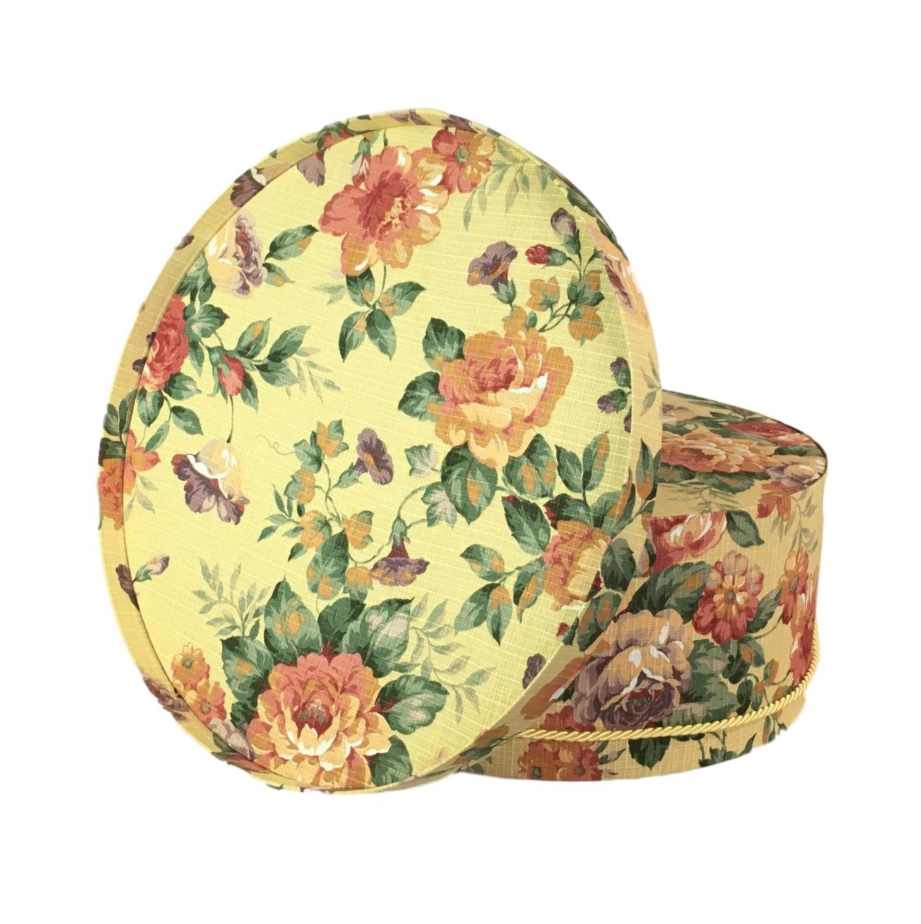 Extra Large 19” Hat Box in Multicolor Floral on Golden Yellow Fabric