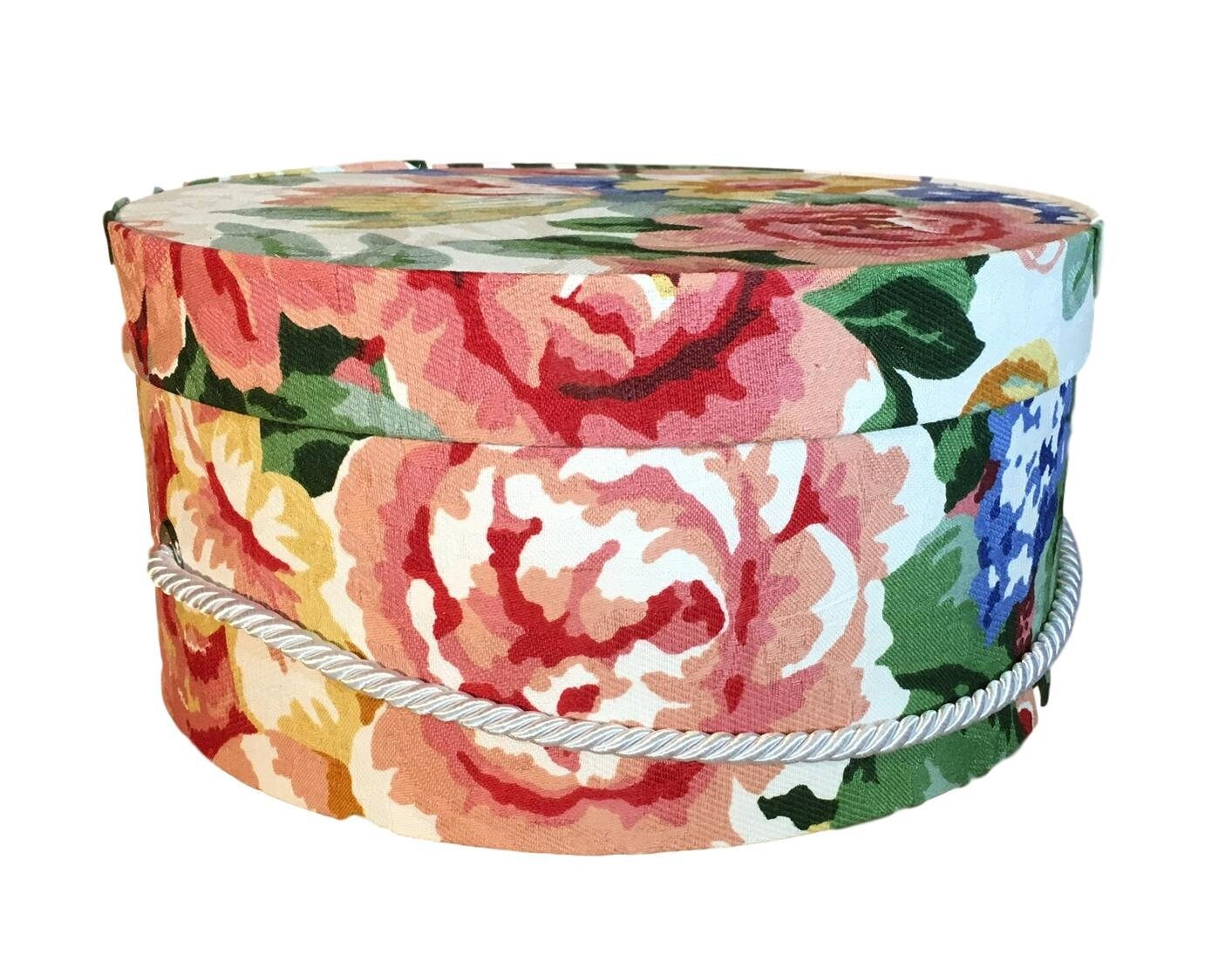 Small 11” Hat Box in Primary Colors Floral Fabric