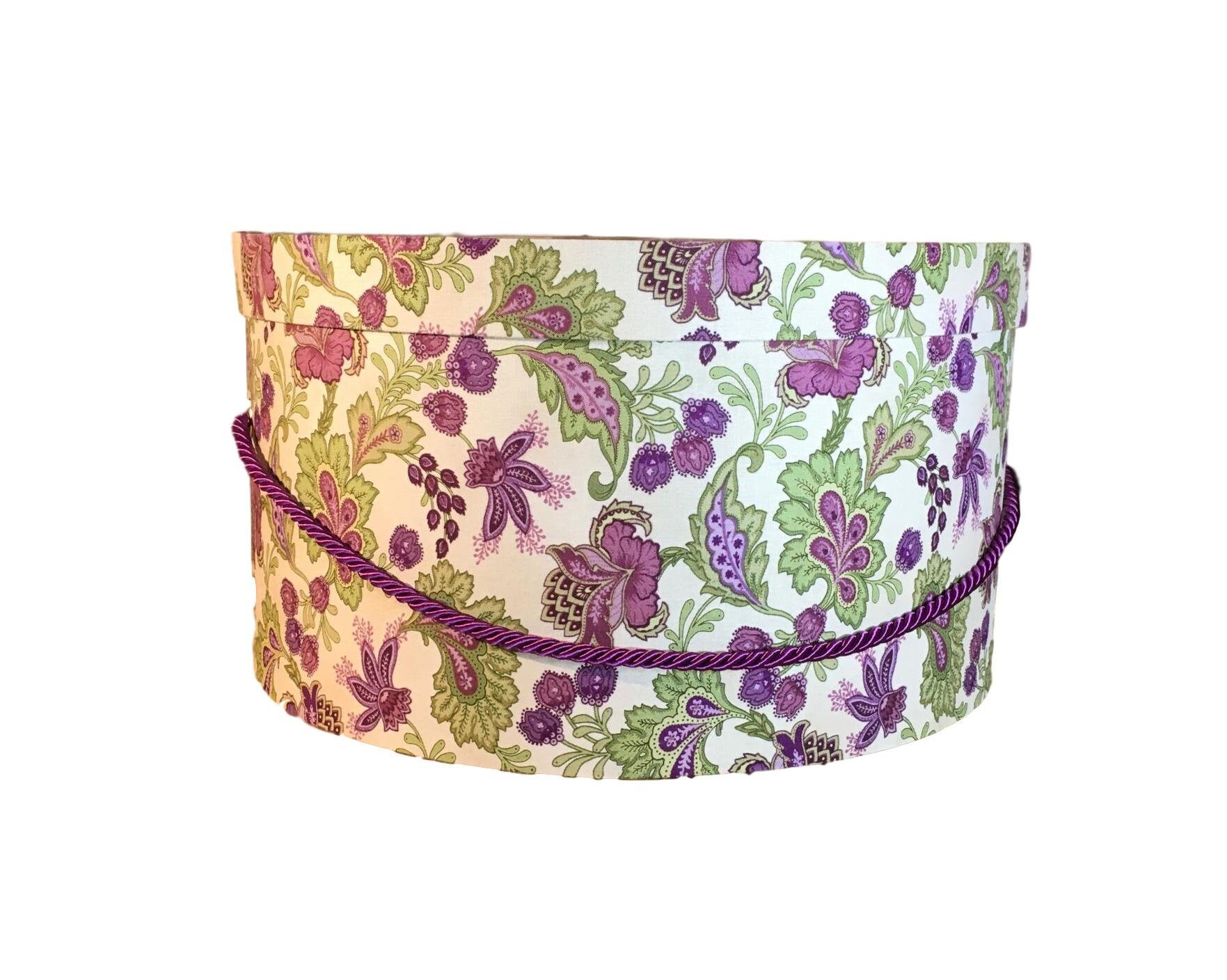 Large 15” Hat Box in Purple Floral Fabric