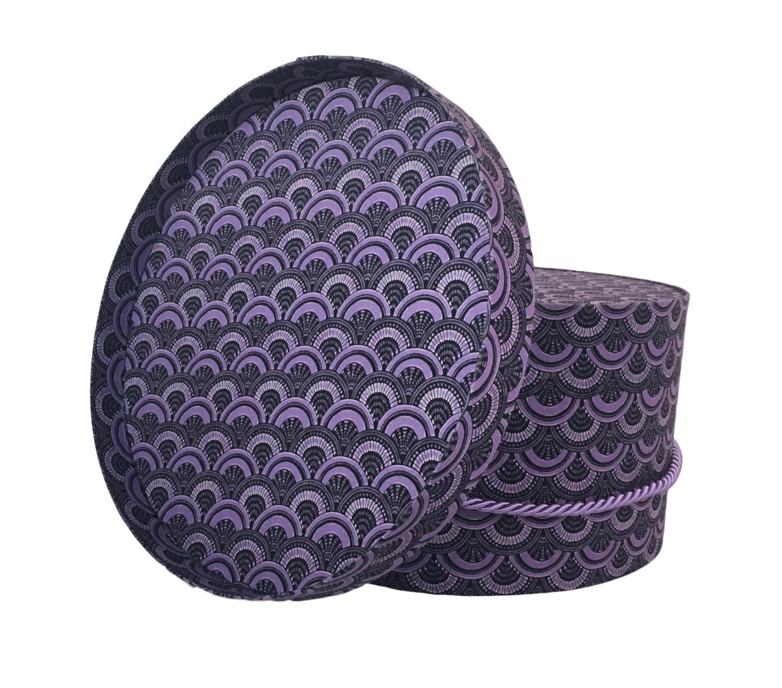 12” Hat Box in Purple Art Deco Pattern Fabric