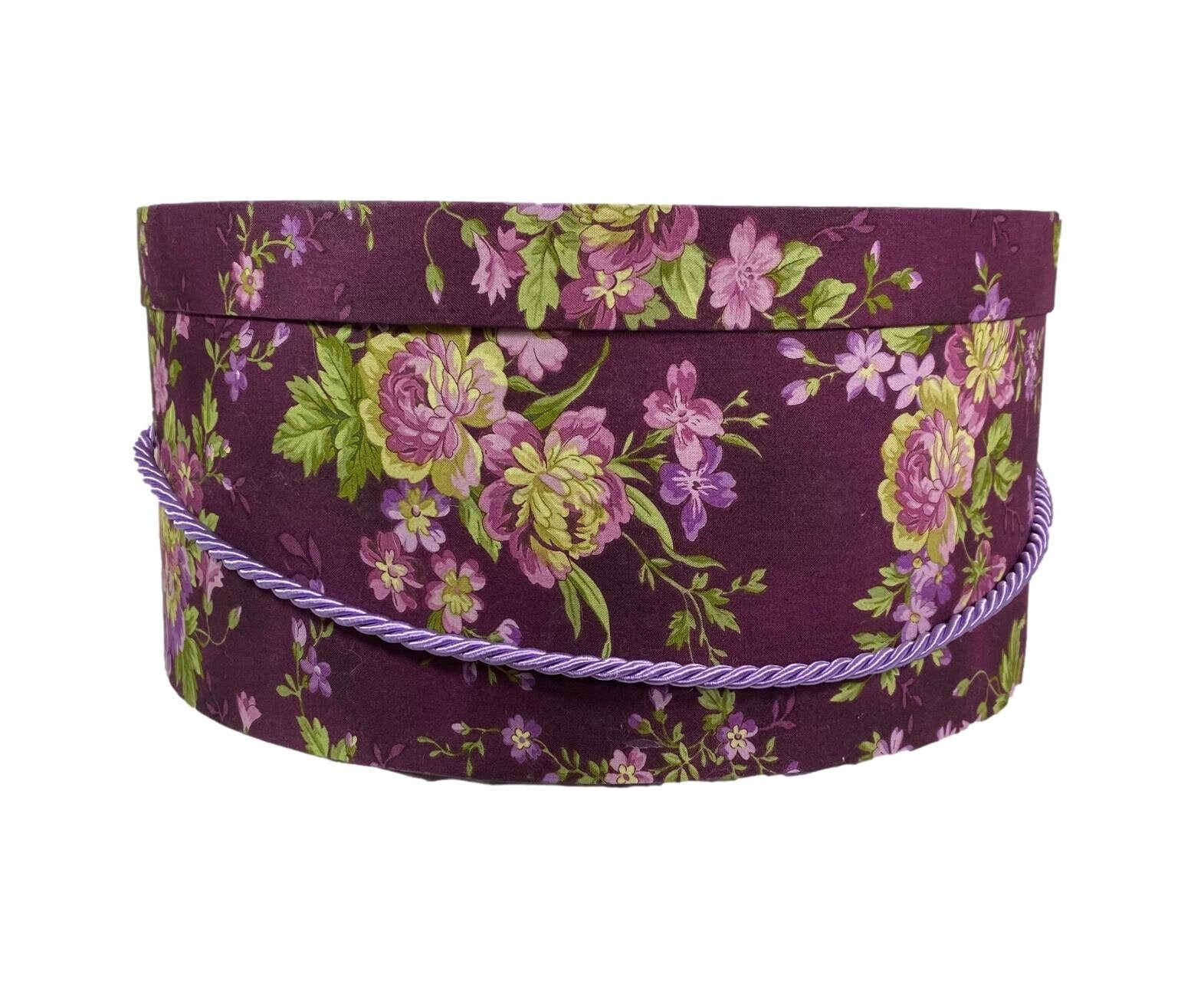 15” Hat Box in Dark Purple Floral Fabric